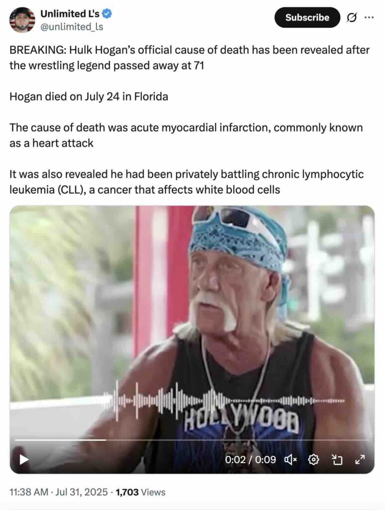 Hulk Hogan's Cause Of Death, Secret Cancer Battle Revealed