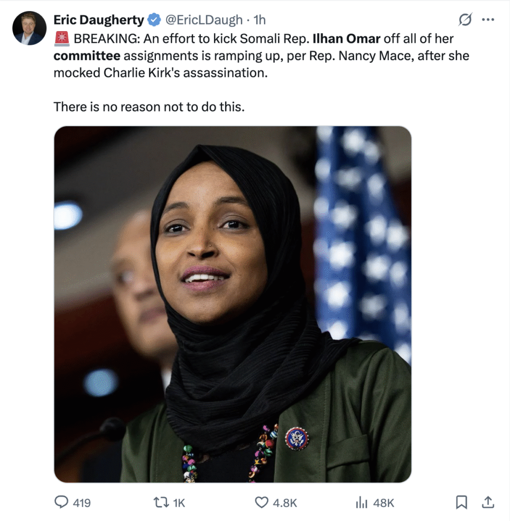 JUST IN: Ilhan Omar Faces Major Punishment For 'Disparaging' Charlie Kirk After Killing