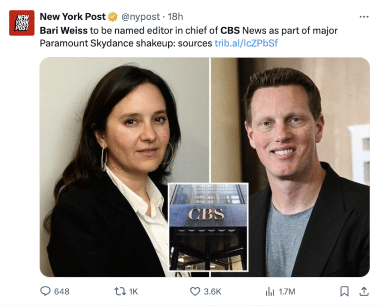 Conservative Journalist Picked To Lead CBS News In Shocking Shakeup